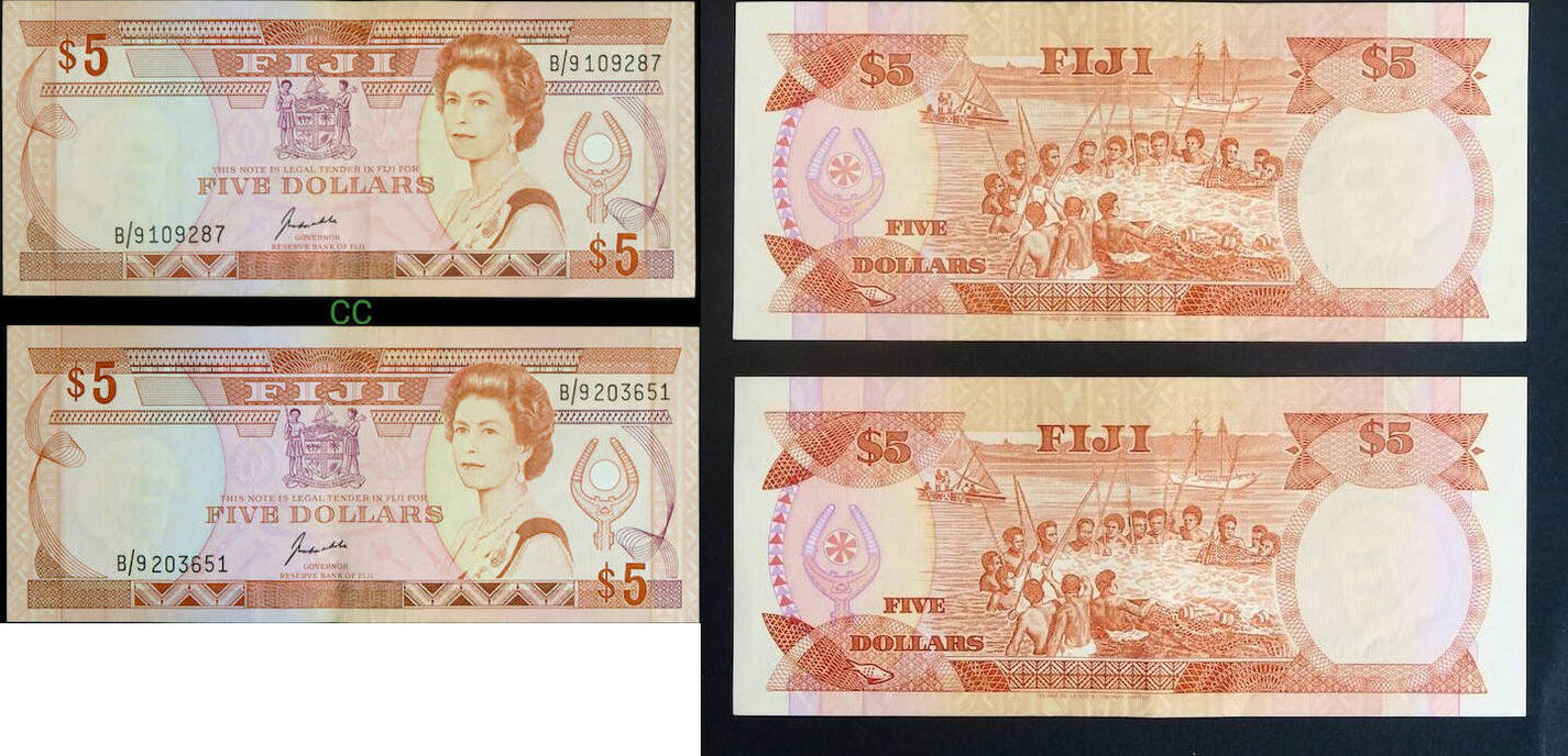 5 Dollars 1989 Reserve Bank of Fiji. gVF & EF | MA-Shops