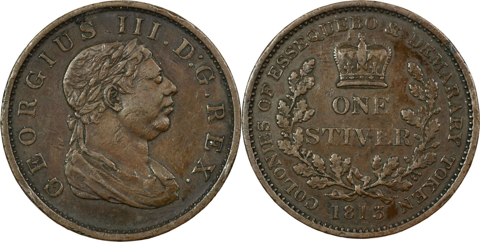 Essequibo & Demerary Stiver 1813 King George III Reign, 1760-1820. gVF ...