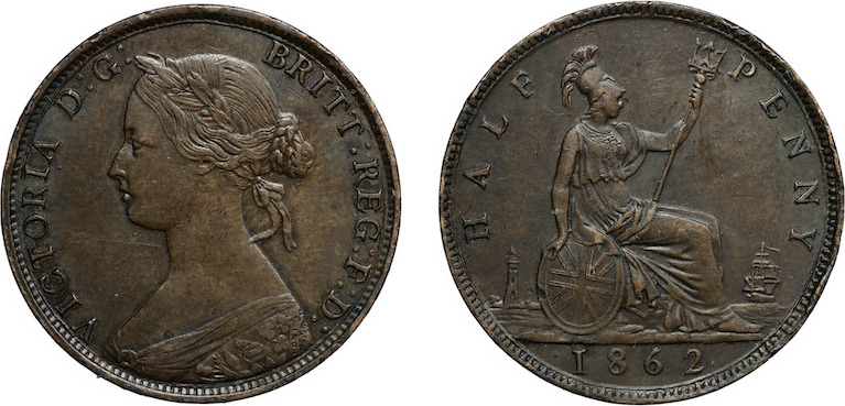 Great Britain Halfpenny 1862 Queen Victoria EF-aEF | MA-Shops