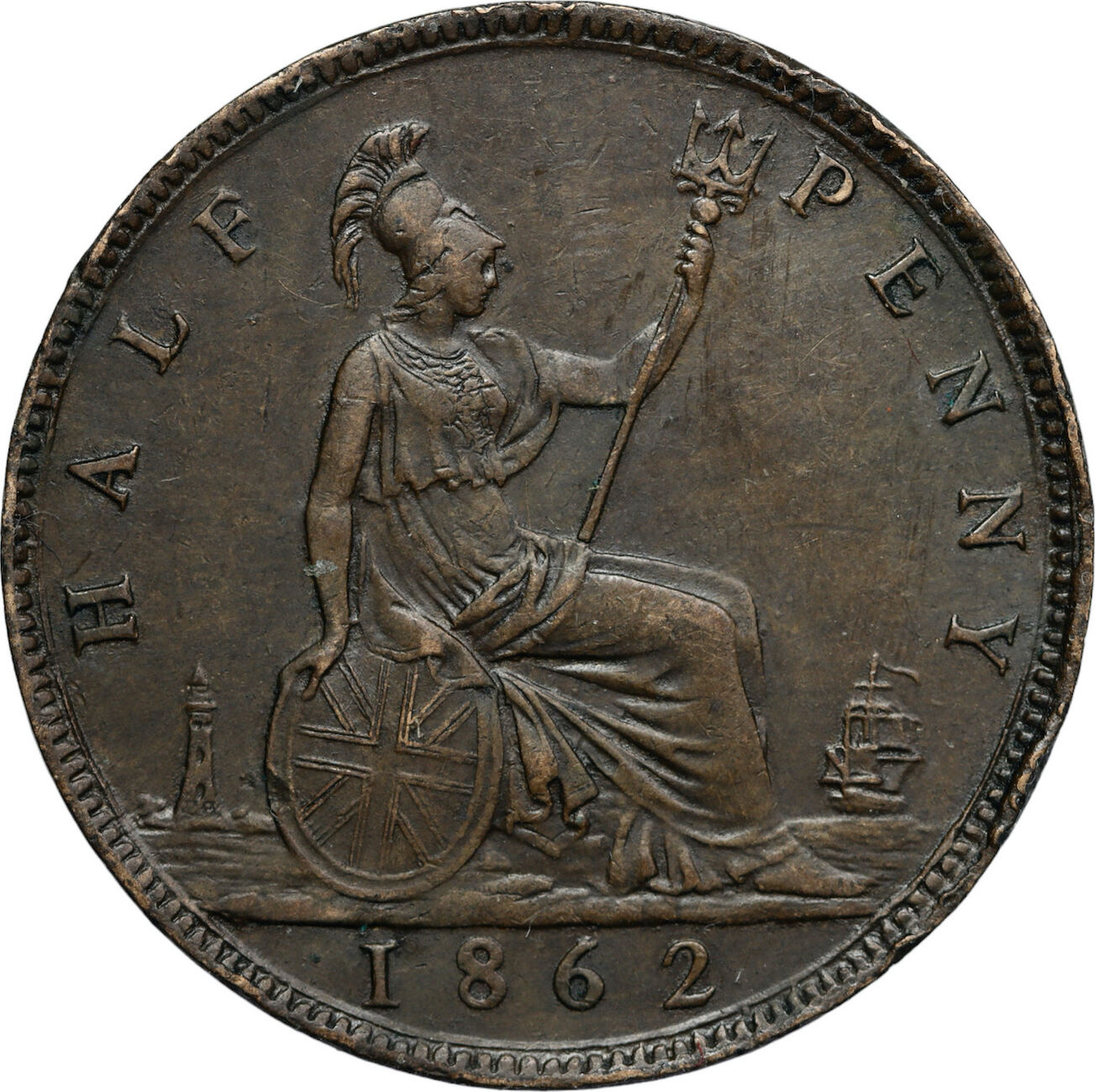 Great Britain Halfpenny 1862 Queen Victoria EF-aEF | MA-Shops