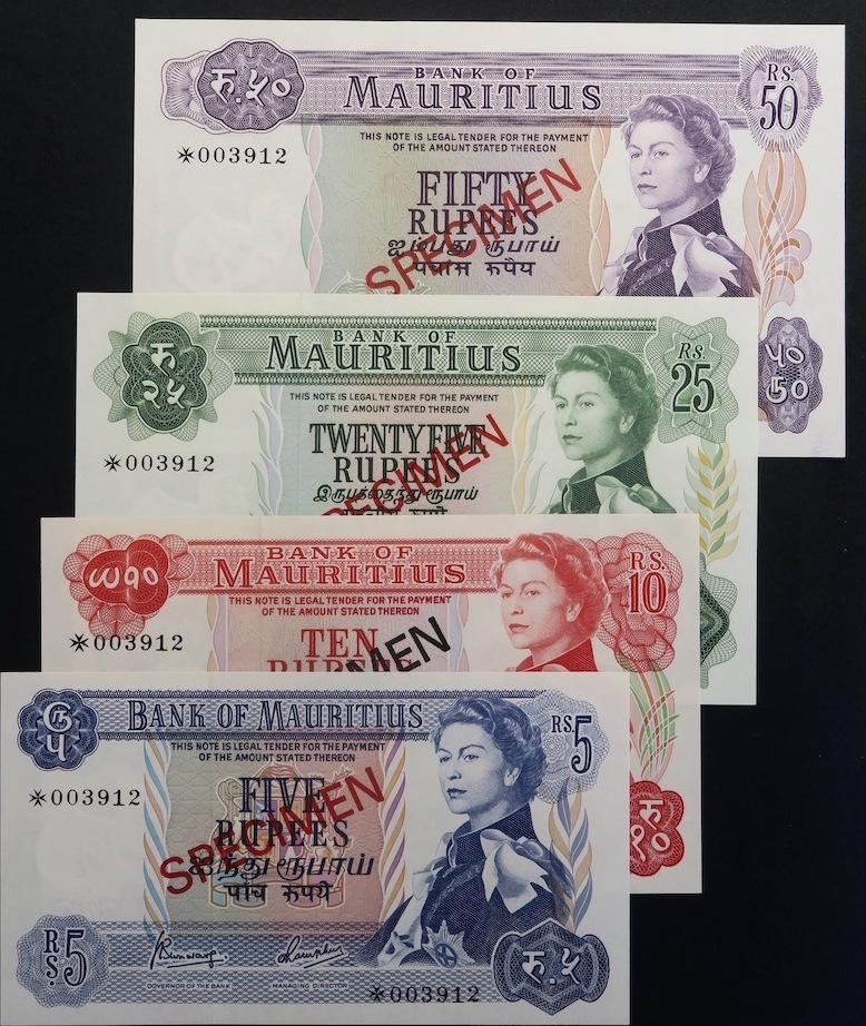 Mauritius Banknote set 1967 SPECIMEN Overprints UNC | MA-Shops
