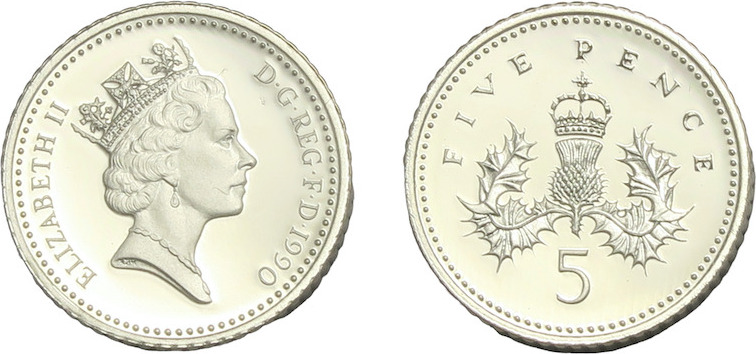 Great Britain 5 pence 1990 Silver Piedfort Proof FDC | MA-Shops