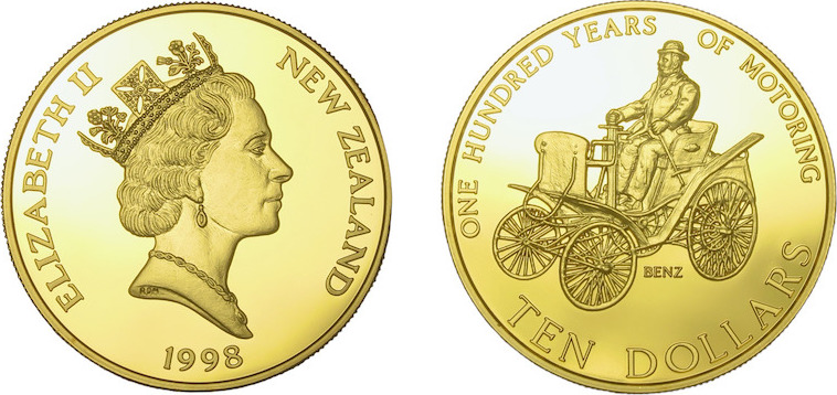 New Zealand 10 Dollars 1998 Benze 100 years motoring Proof | MA-Shops