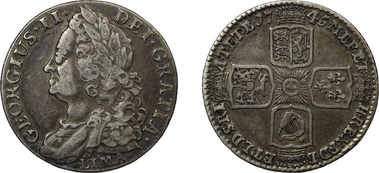 Great Britain Shilling 1745 King George II aVF-VF | MA-Shops