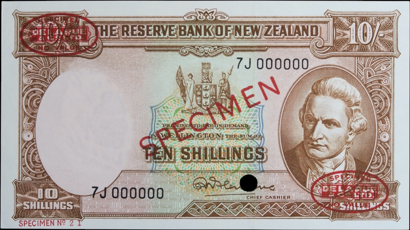 New Zealand 10 Shillings 1956-67 Rare 'Specimen' overprint. Unc | MA-Shops