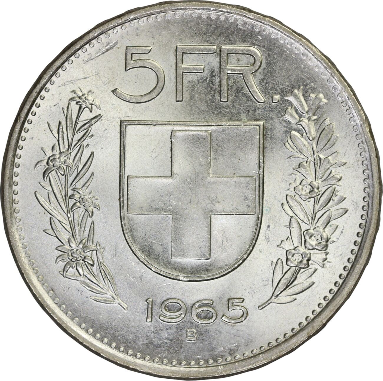 Switzerland 5 Francs 1965B Swiss Confederation. aUNC | MA-Shops