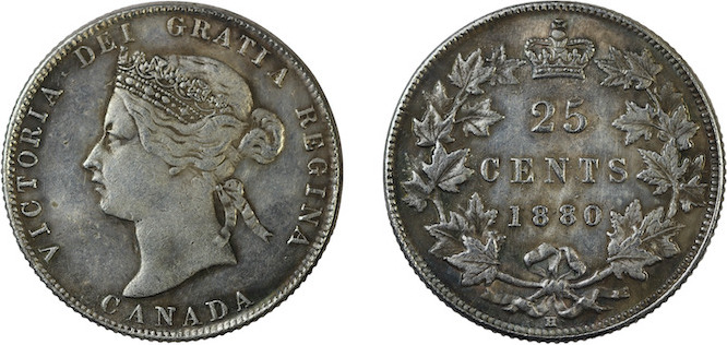 Canada 25 Cents 1880H Scarce Wide 0 in date. VF | MA-Shops
