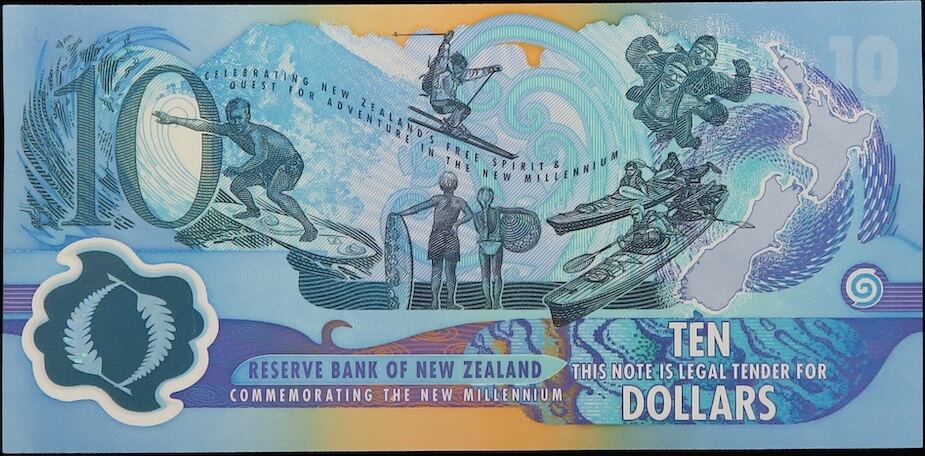 New Zealand Ten dollars 2000 Millennium Folder note with red serials ...