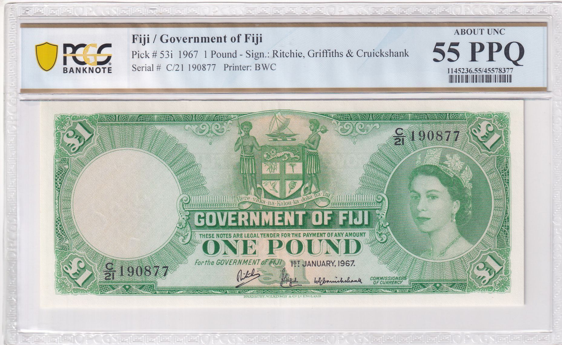 Fiji 1 Pound 1967 Highest graded by PCGS PCGS About UNC 55 PPQ | MA-Shops