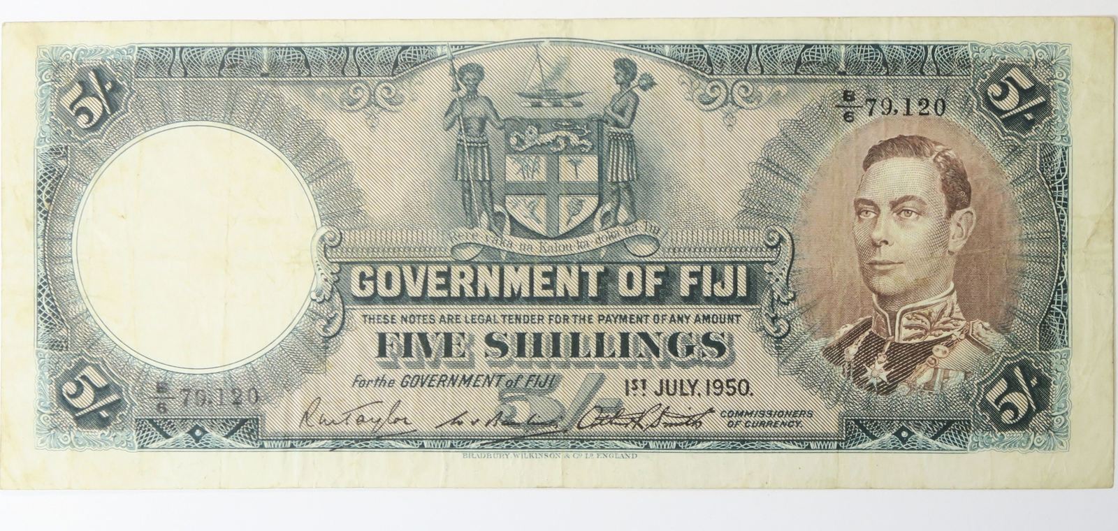 5 Shillings 1950 George VI Fijian banknote Fine | MA-Shops