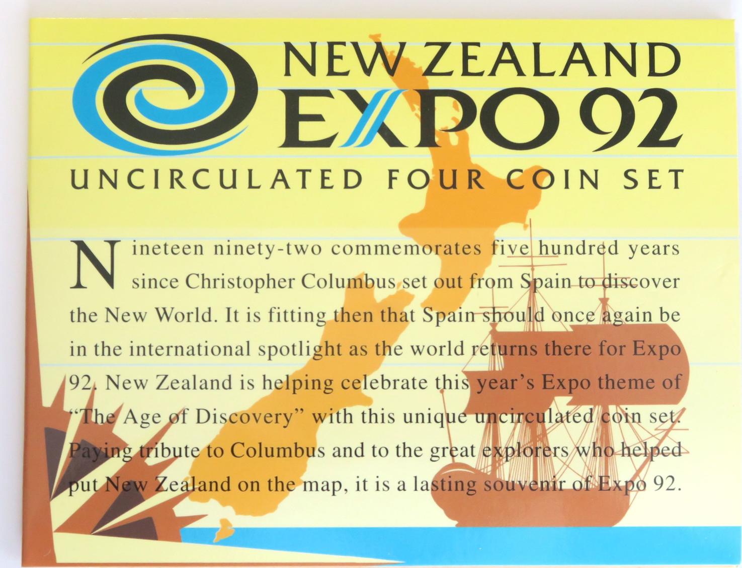 New Zealand Dollars 1992 Expo 92 Four Coin Set Explorers UNC MA Shops New Zealand Dollars 1992 Expo 92 Four Coin Set Explorers UNC MA Shops