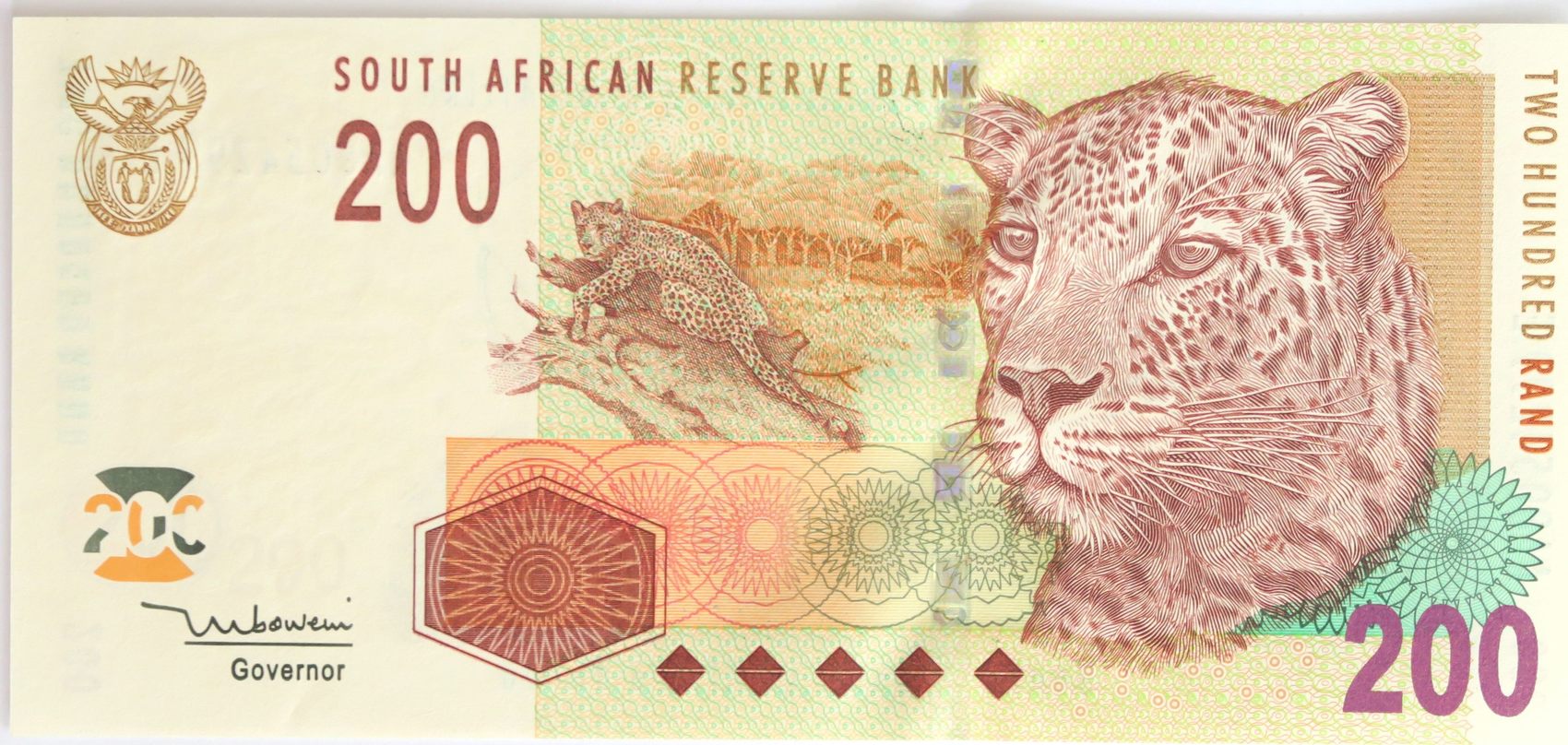 South Africa 200 Rand 2005 T.T. Mboweni signature, Leopard AA banknote ...