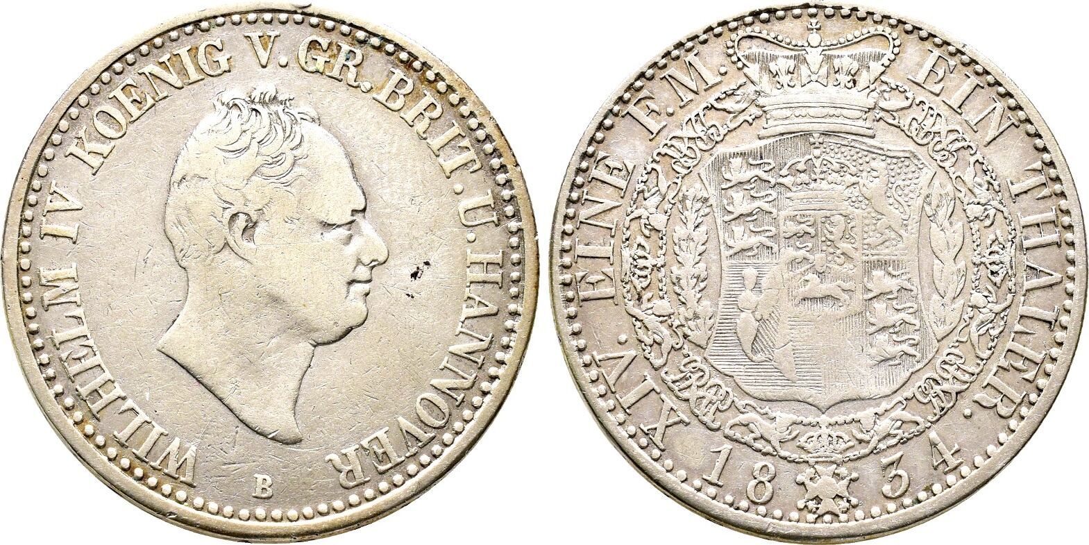 Braunschweig Calenberg Hannover Taler 1834 B. Wilhelm IV. 1830-1837. Kl ...