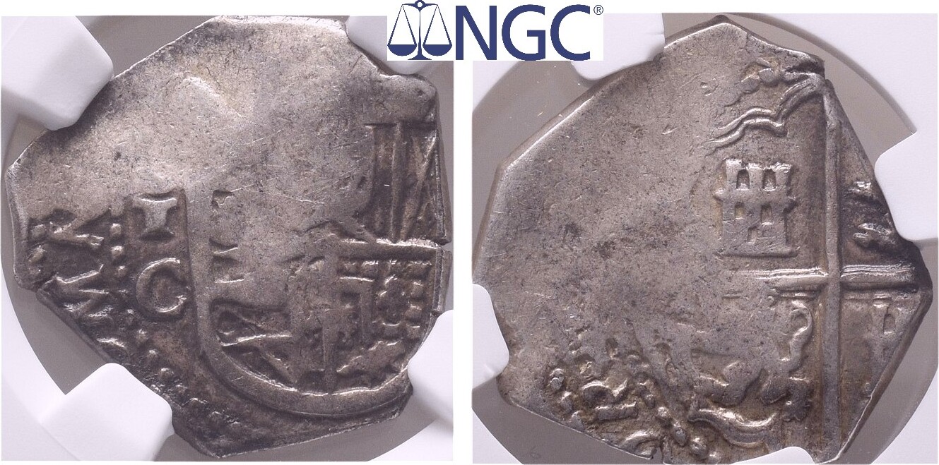 Spanien Cob 2 Reales (1598-1621) C, Toledo. Philip III. 1598-1621. Ship ...