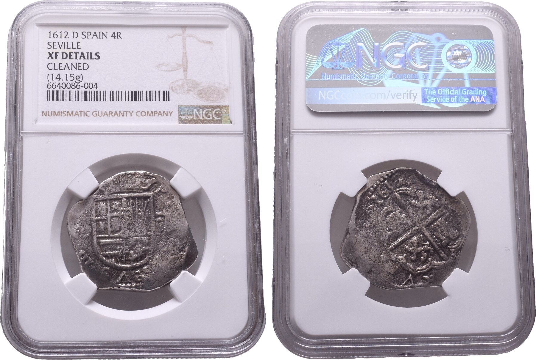 Spanien Cob 4 Reales 1612 D, Sevilla. Philip III. 1598-1621. Ship Treasure. NGC XF Details | MA ...