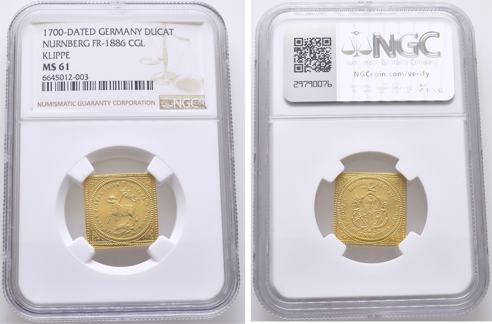 Nürnberg Stadt, Dukatenklippe 1700 CGL. Lammprägung. NGC MS 61 | MA-Shops