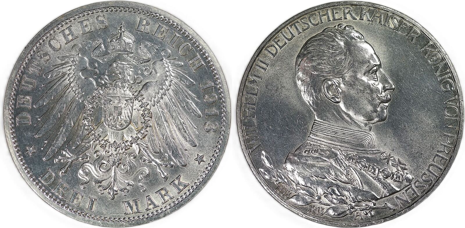 Germany / Prussia 3 Mark 1913 25th Anniversary of the Reign of King ...
