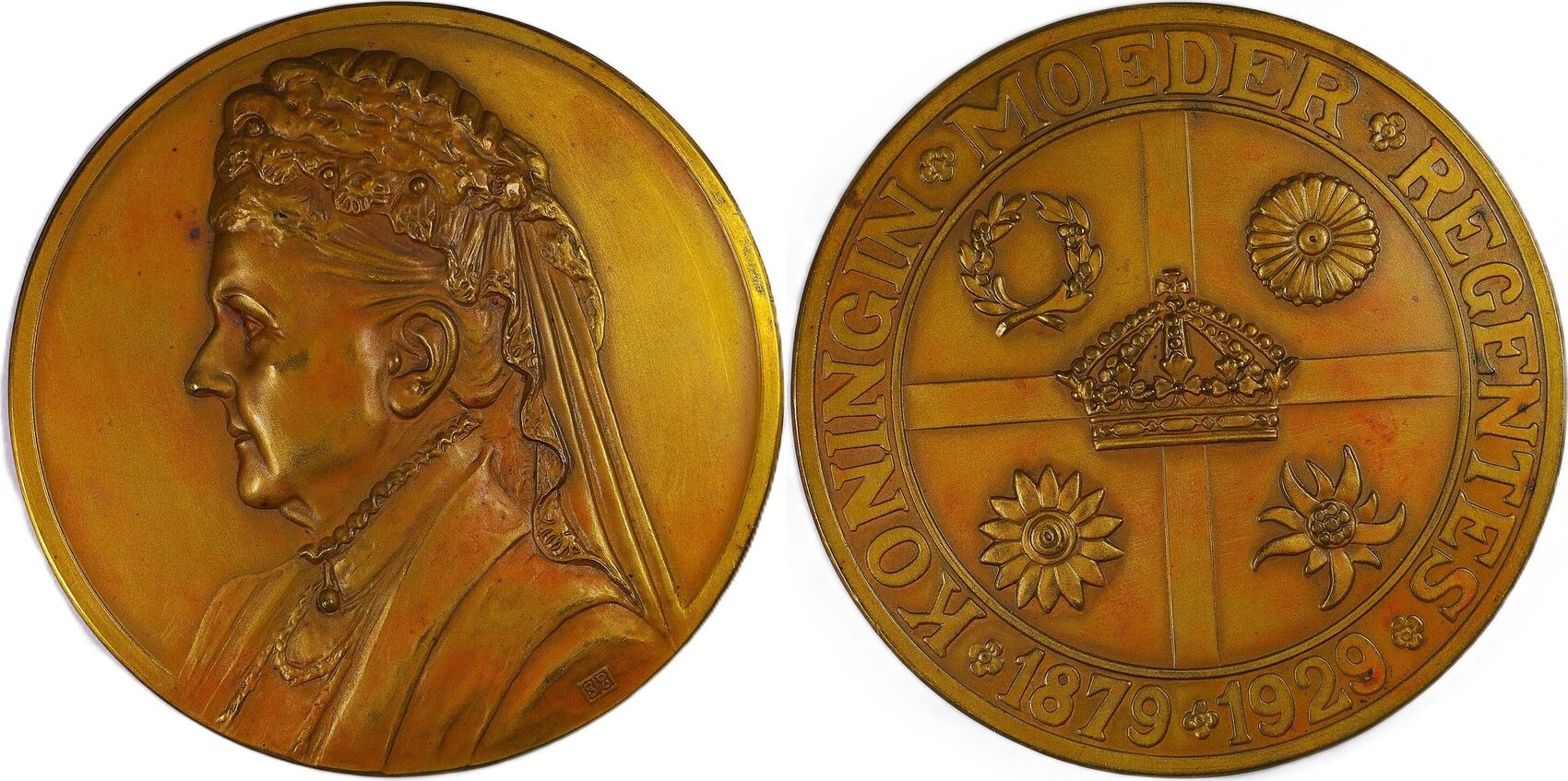 Historical medal 1929 Queen Emma 50 years in the Netherlands - Gra Rueb ...