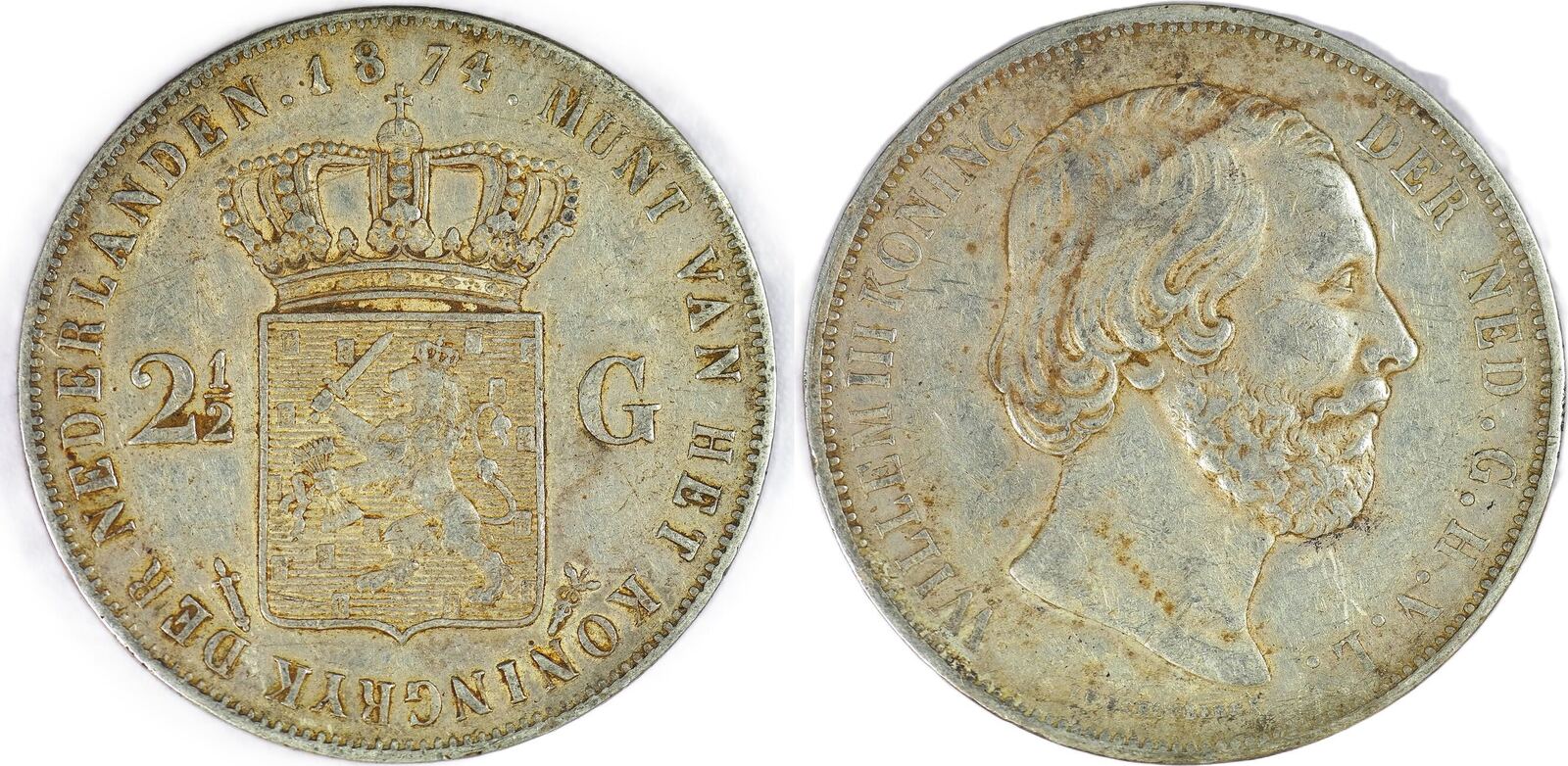 Netherlands 2 1/2 Gulden / Rijksdaalder 1874 Willem III / Schouberg VF ...