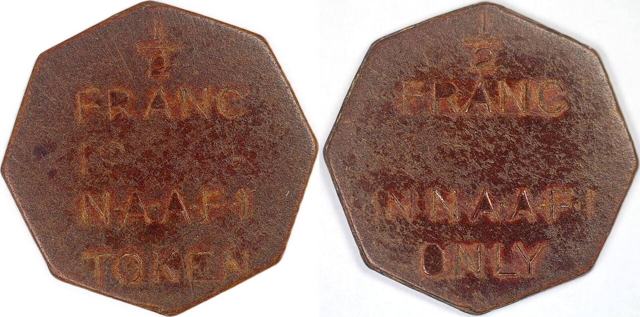 United Kingdom / France 1/2 Franc Octagonal Token 1944 N-A-A-F-I TOKEN ...