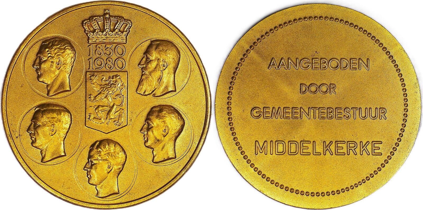 Belgium Historical medal 150 Years of Independence – Five Belgian Kings (1830–1980) Middelkerke ...