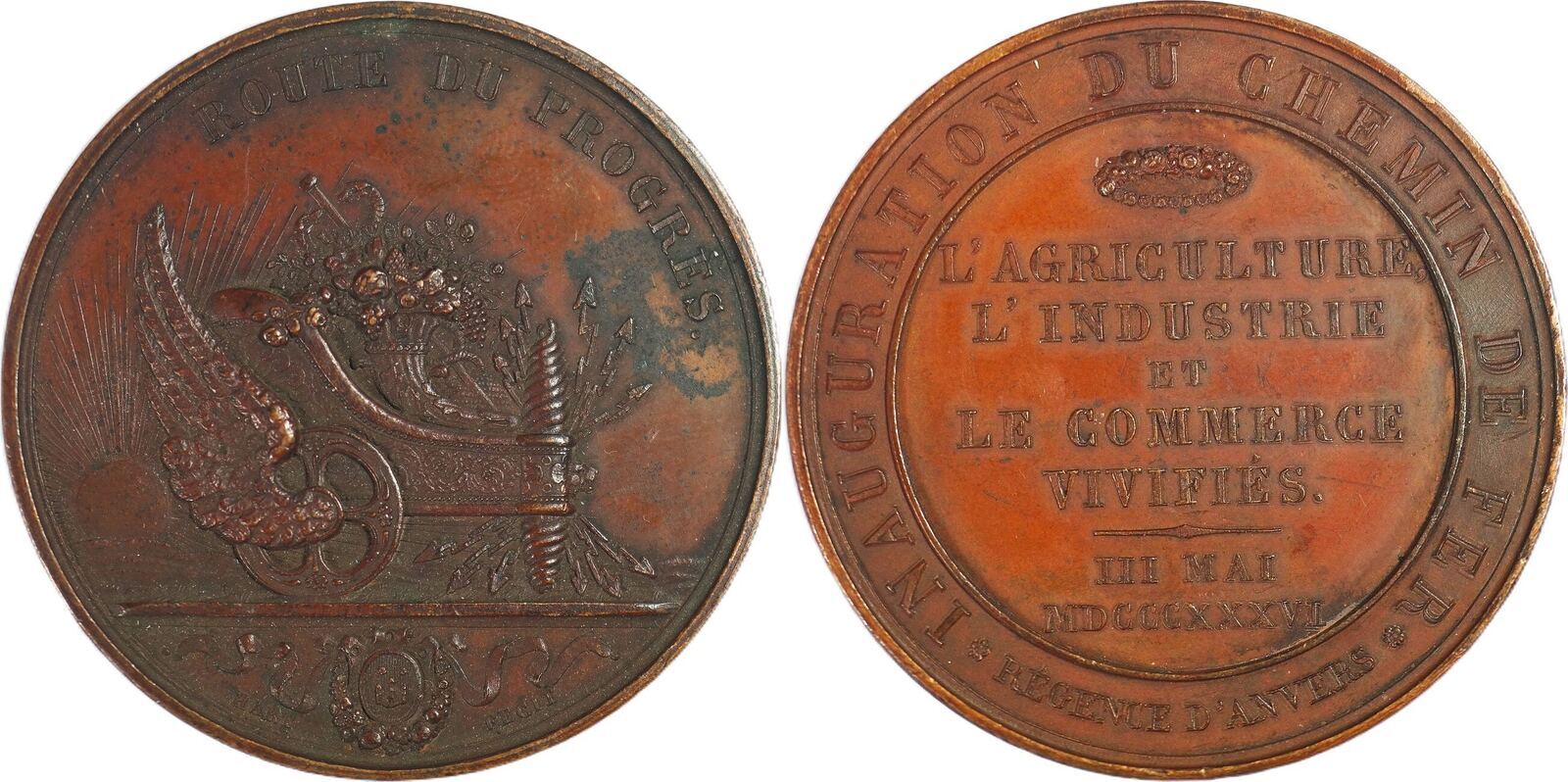 Belgium Medal 1836 Inauguration of the Railway from Mechelen to Antwerp ...