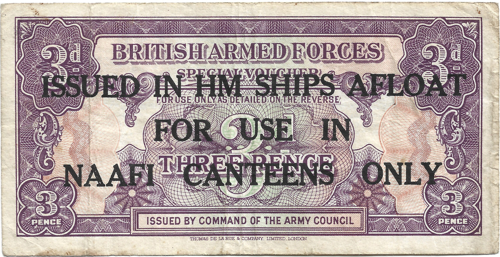 British Armed Forces 3 pence 1947 NAAFI OVERPRINT - force T - Rare VF ...