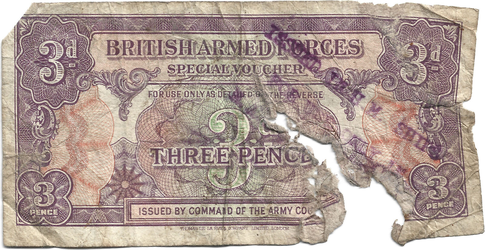 British Armed Forces 3 Pence 1947 NAAFI OVERPRINT - force T - Crude ...