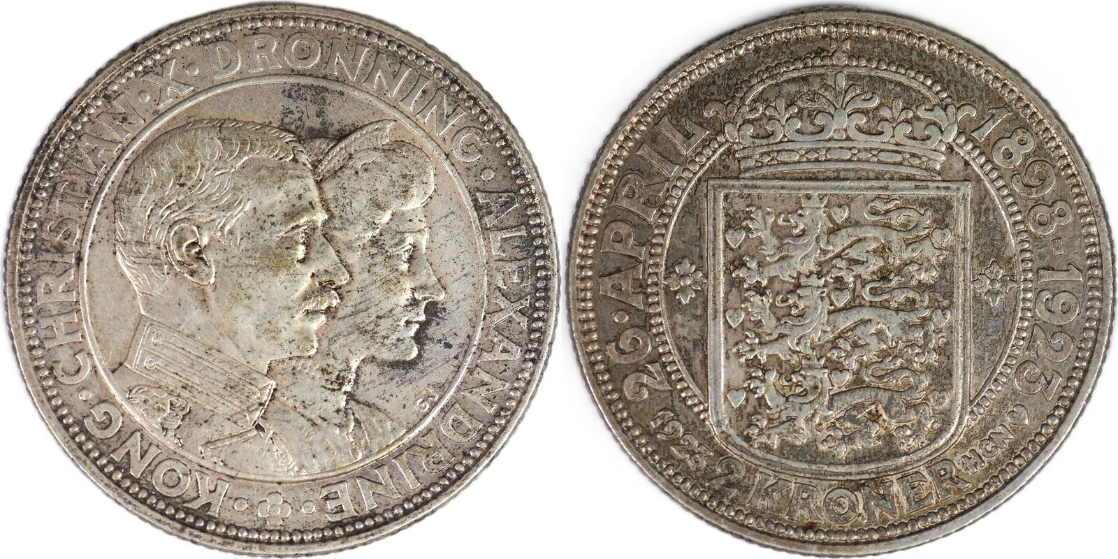 Denmark 2 Kroner 1923 Christian X - Silver Wedding Anniversary EF- | MA ...