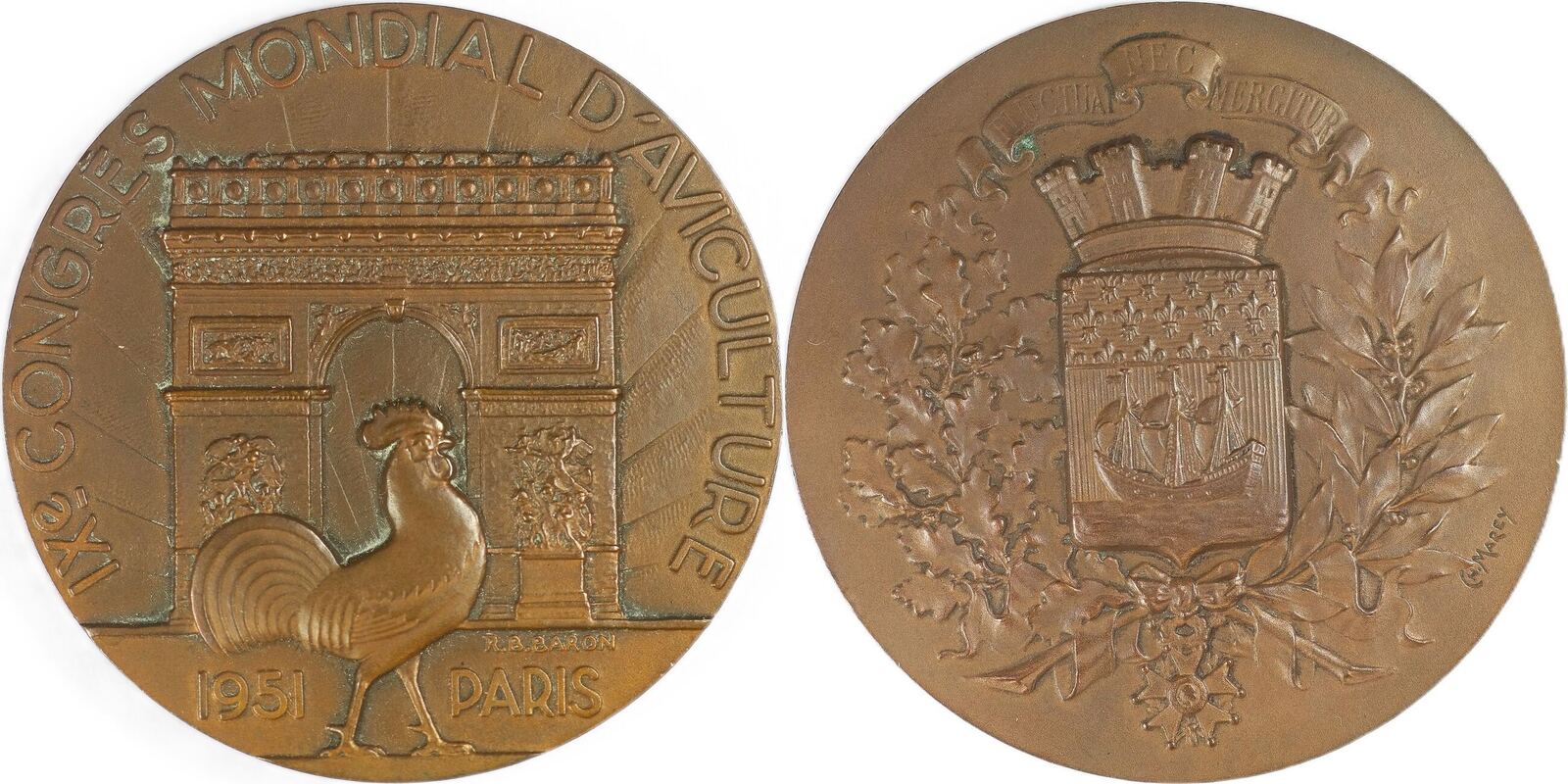 France Historical medal 1951 9th World Congress of Poultry Farming - R ...