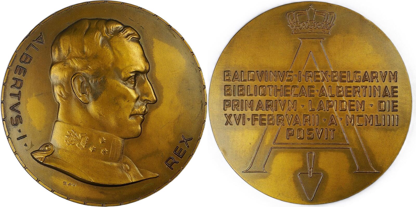 Belgium Historical medal 1954 King Albert I - Laying of the first stone of the Albertina Library ...