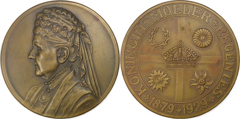Historical medal 1929 Queen Emma 50 years in the Netherlands - Gra Rueb ...