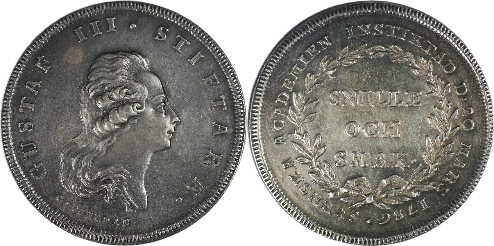 Sweden Historical silver medal 1786 Gustav III - SNILLE OCH SMAK ...