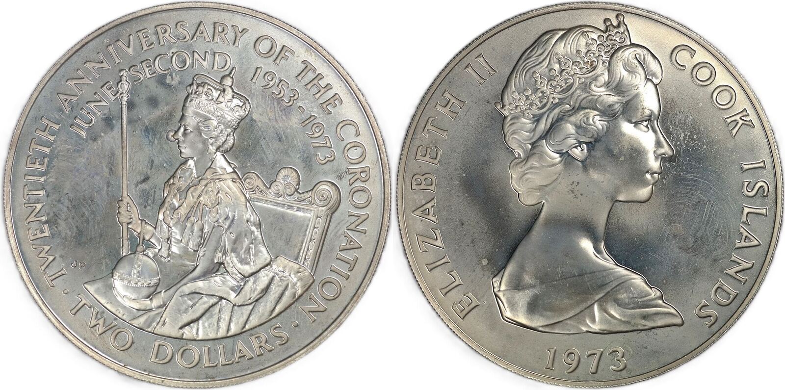 Cook Islands 2 Dollars 1973 20th Anniversary of Coronation - Elizabeth ...