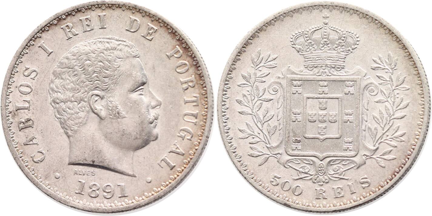Portugal 500 Reis Silber 1891 Carlos I. 1889-1908 EF | MA-Shops