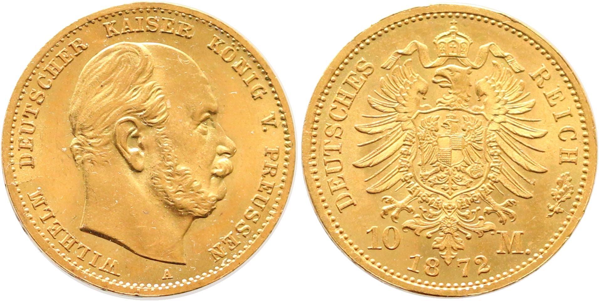 Preußen 10 Mark GOLD 1872 A Wilhelm I. 1861-1888 CH/GEM UNC | MA-Shops