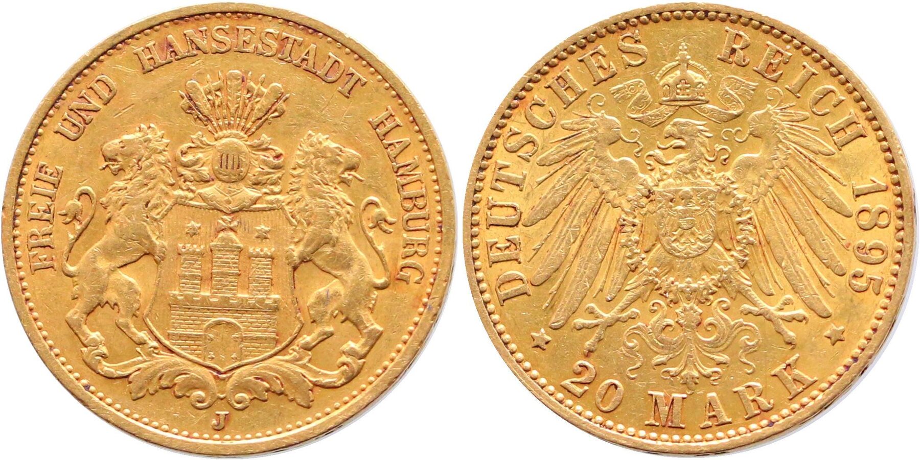 Hamburg 20 Mark GOLD 1895 J VF | MA-Shops