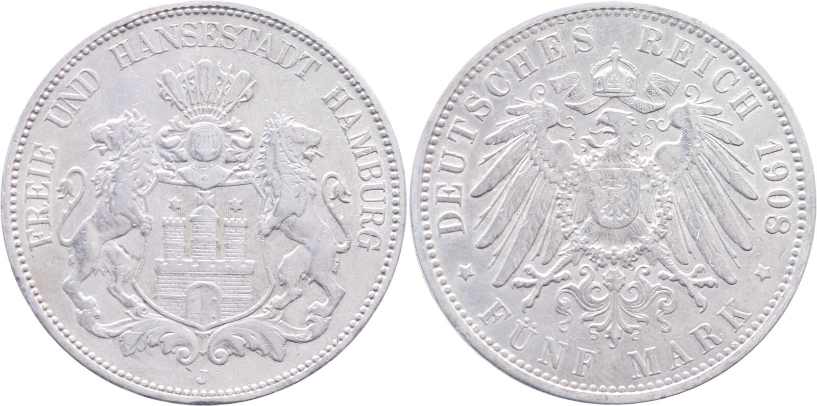 Hamburg 5 Mark 1908 J VF, kl. RF | MA-Shops
