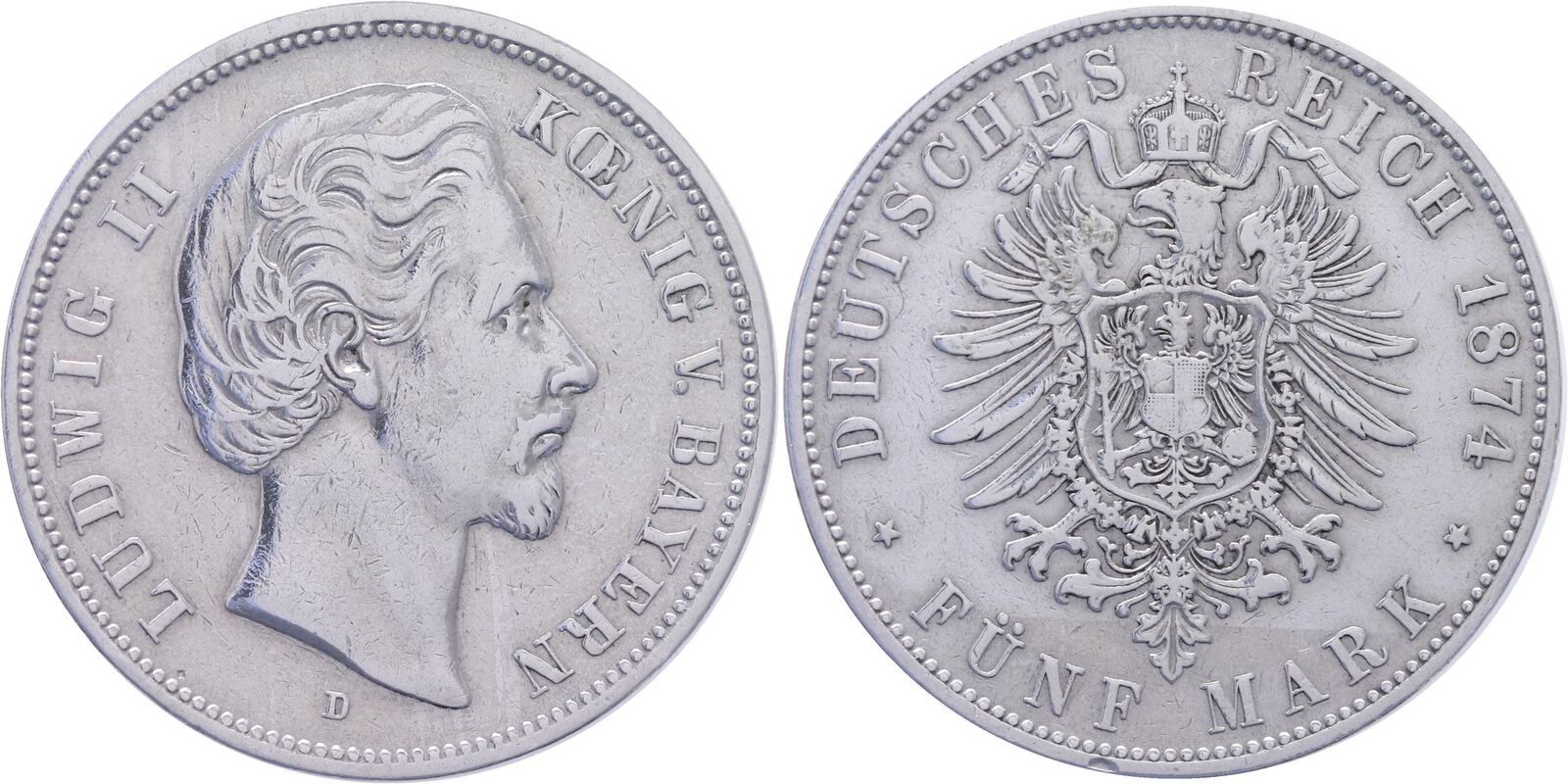 Bayern 5 Mark 1874 D Ludwig II. 1864-1886 VF- | MA-Shops