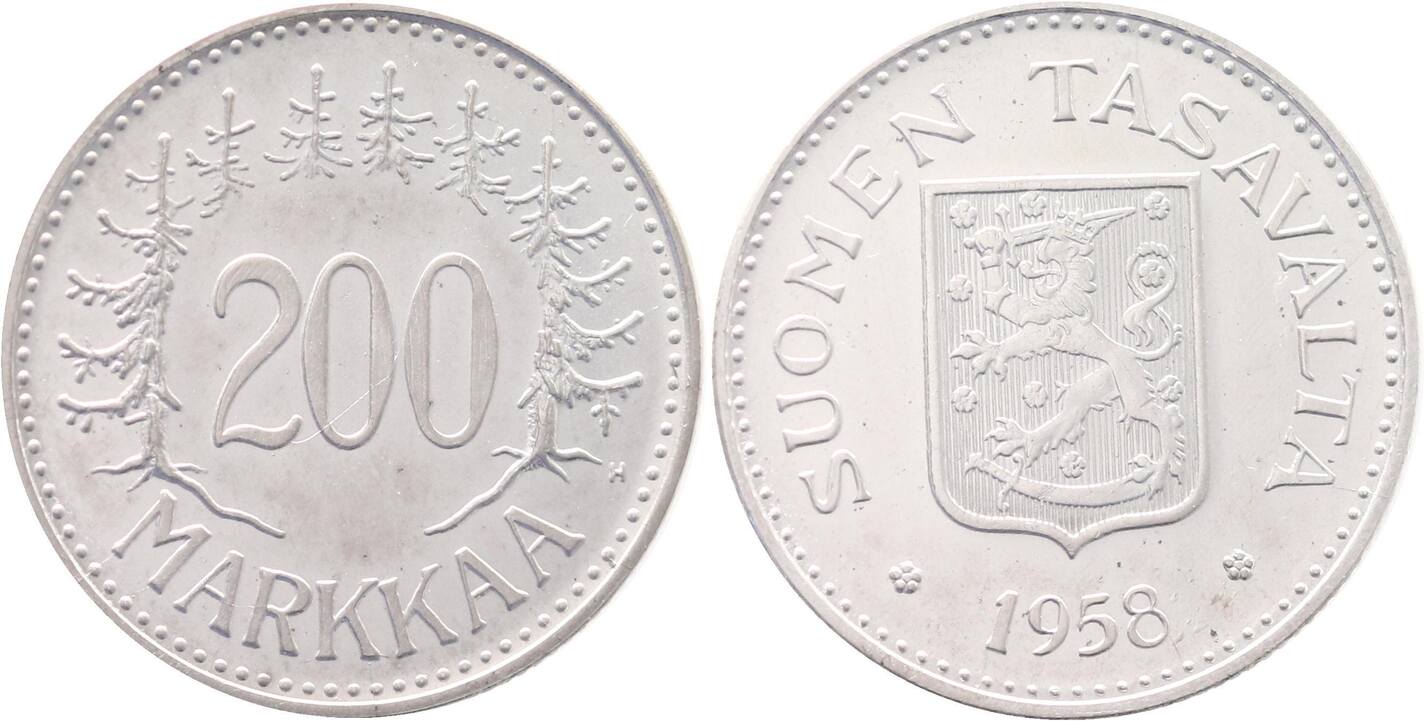 Finnland 200 Markkaa Silber 1958 H AU | MA-Shops