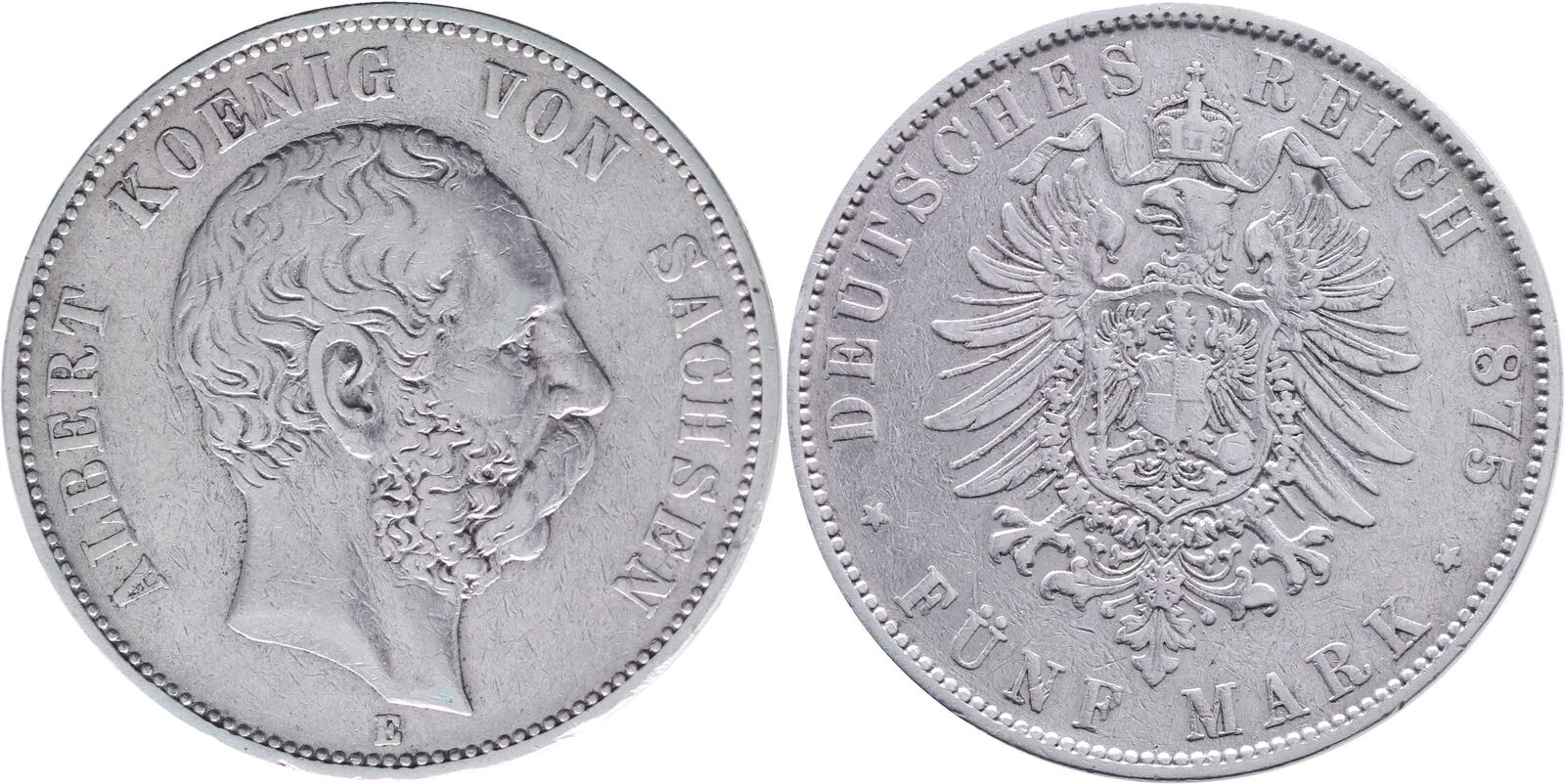 Sachsen 5 Mark 1875 E Albert 1873-1902 VF- | MA-Shops