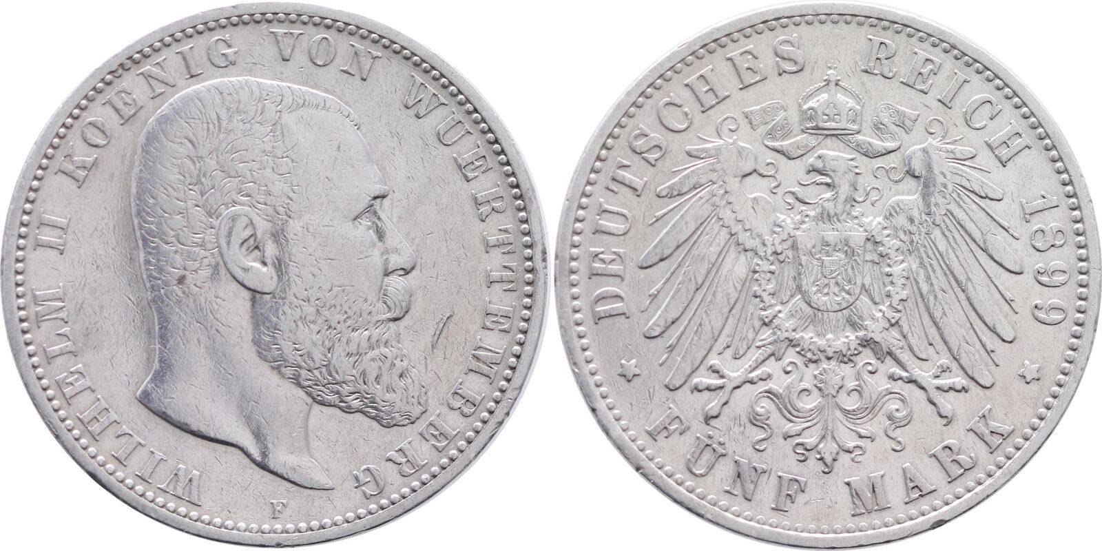 Württemberg 5 Mark 1899 F Wilhelm 1891-1918 VF, kl. RF | MA-Shops