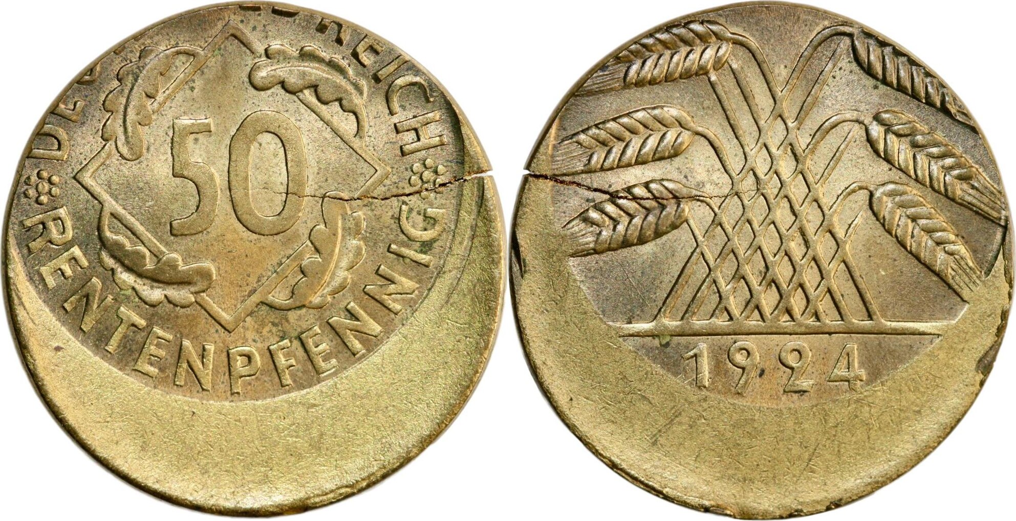 Preussen, Germany & Austria 50 rentenpfennig 1924 Germany (error strike) XF (error strike) | MA ...