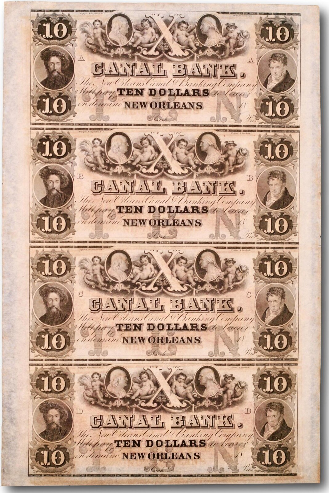 America USA, One complete uncut sheet of banknotes (ca. 1850) | MA-Shops