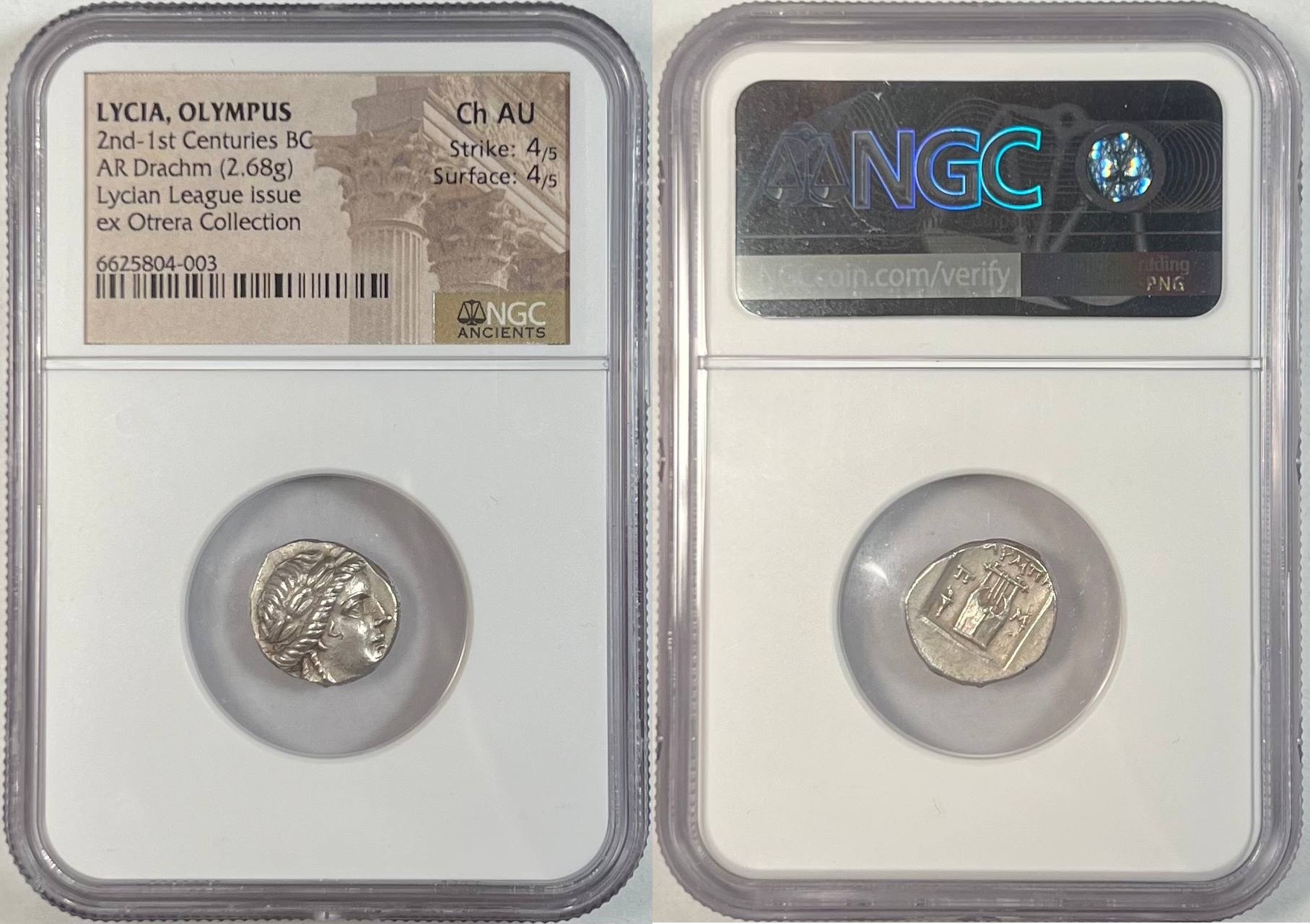 AR Drachm 2nd-1st Centuries BC LYCIA, OLYMPUS ex Otrera Collection NGC ...