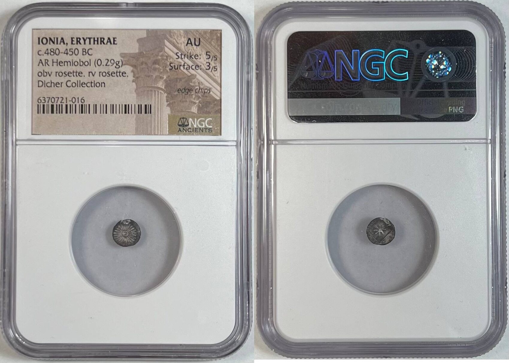 AR Hemiobol c.480-450 BC IONIA, ERYTHRAE Dicher Collection NGC AU ...
