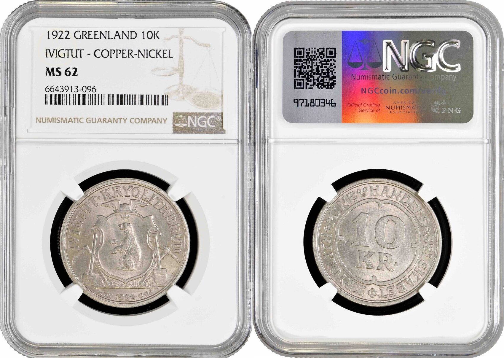 Greenland 10 kroner 1922, NGC MS62, The Cryolite Mining and Trading ...