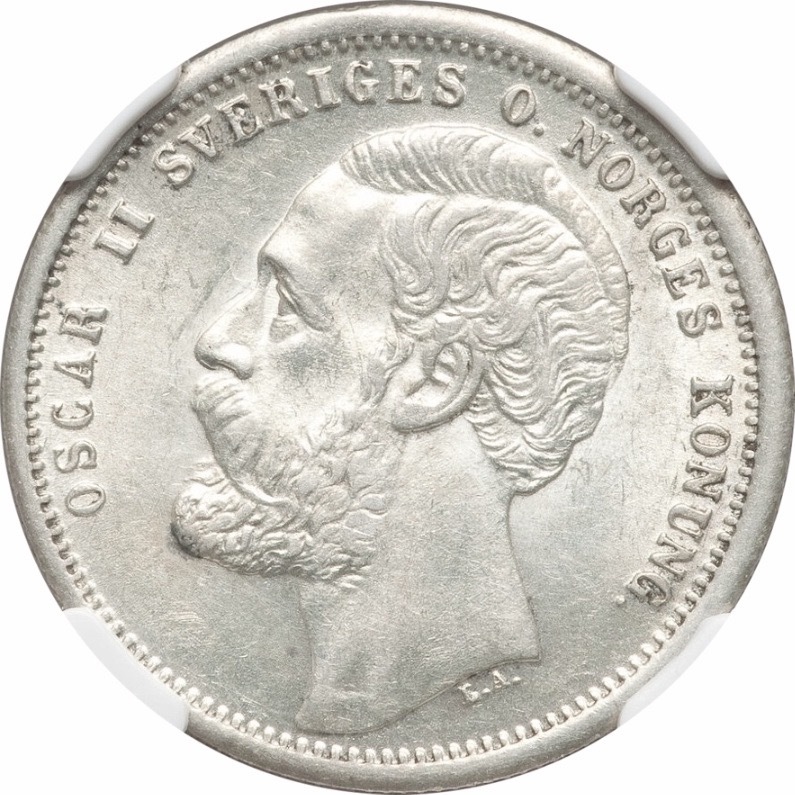 Sweden 1 krona 1875 ST, NGC AU58, King Oscar II (1873 - 1907) Sweden ...