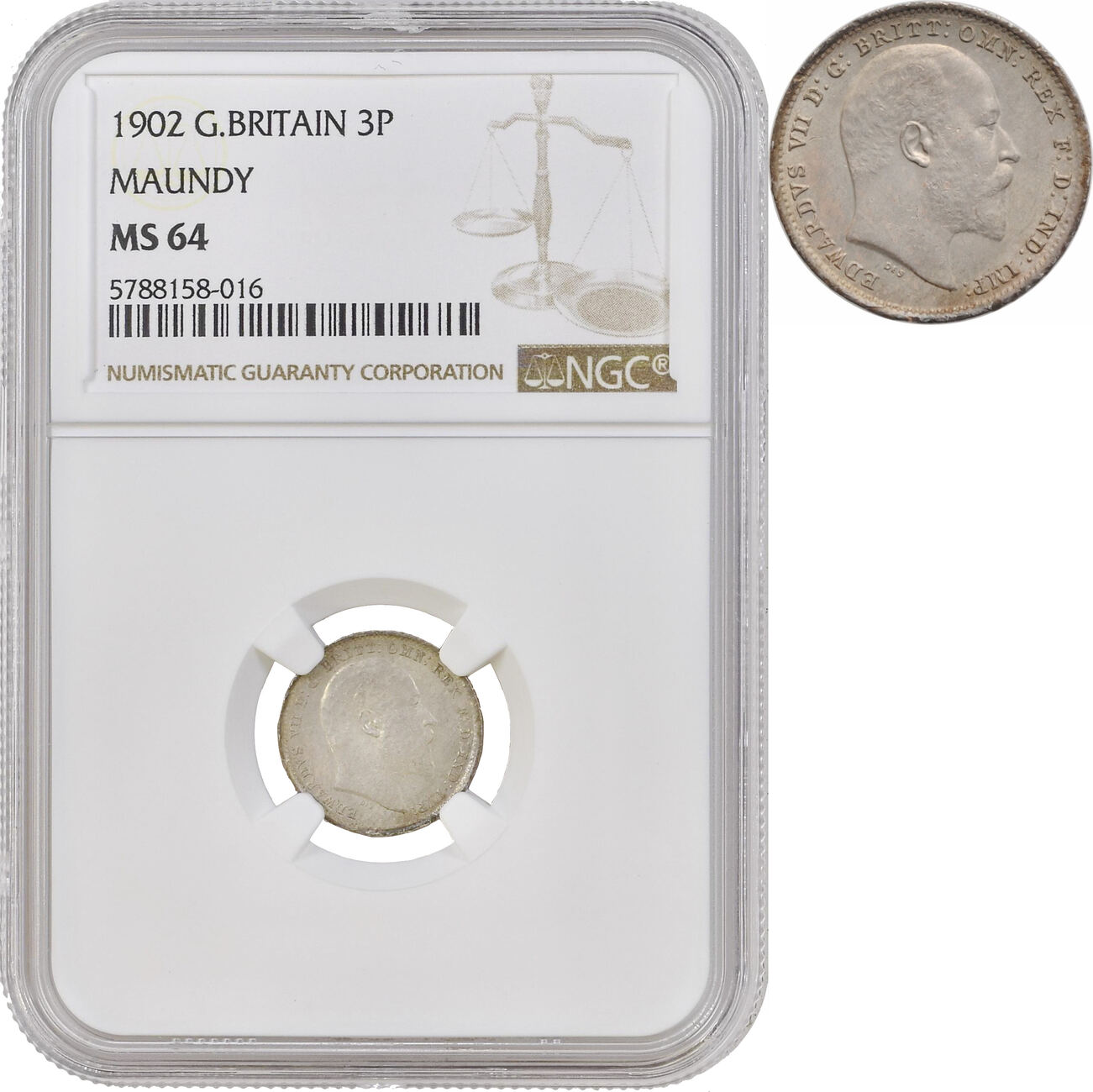 1902 Great Britain (Maundy) 3 pence 1902, NGC MS64, King Edward VII ...