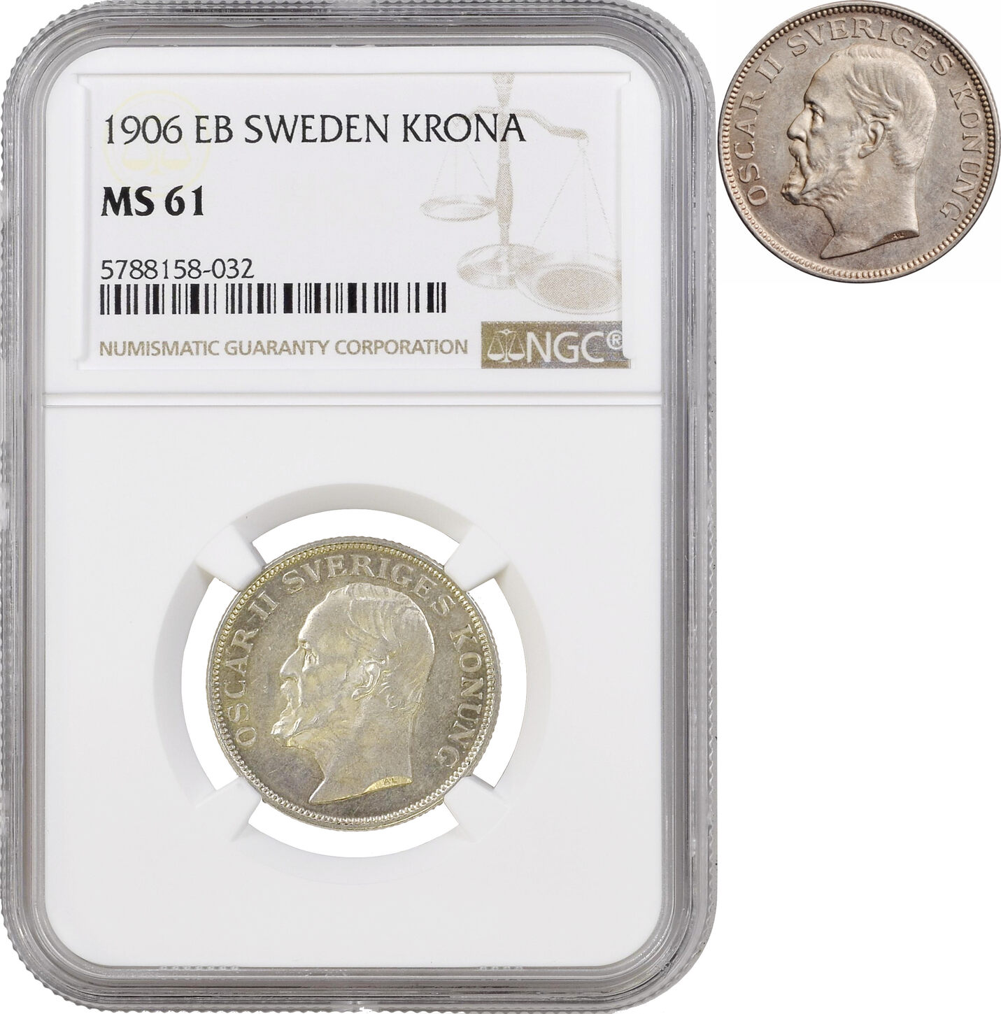Sweden 1 krona 1906 EB, NGC MS61, King Oscar II (1873 - 1907) Sweden 1906 EB, NGC MS61, King ...